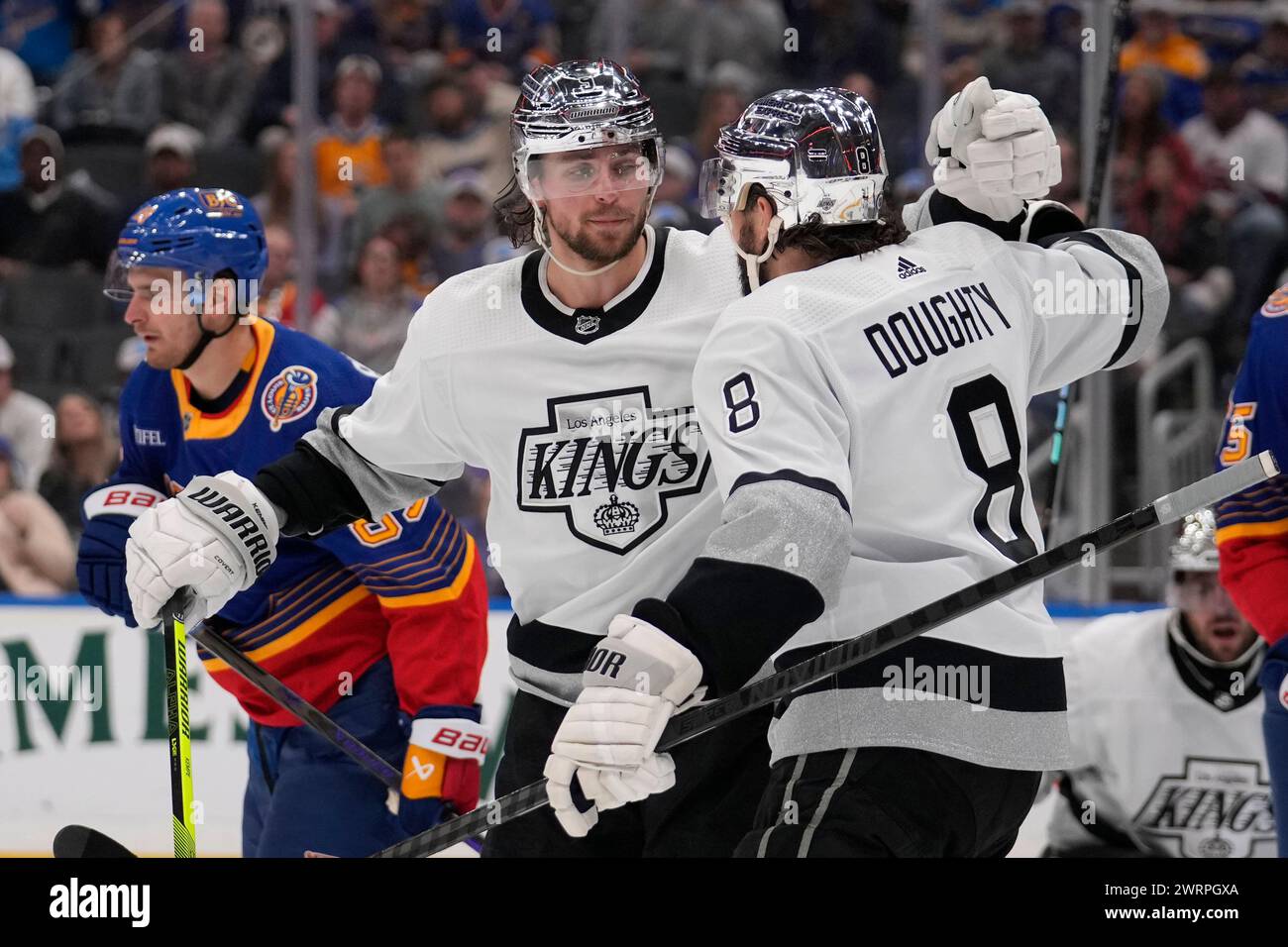 Los Angeles Kings' Adrian Kempe is congratulated by Drew Doughty (8 ...