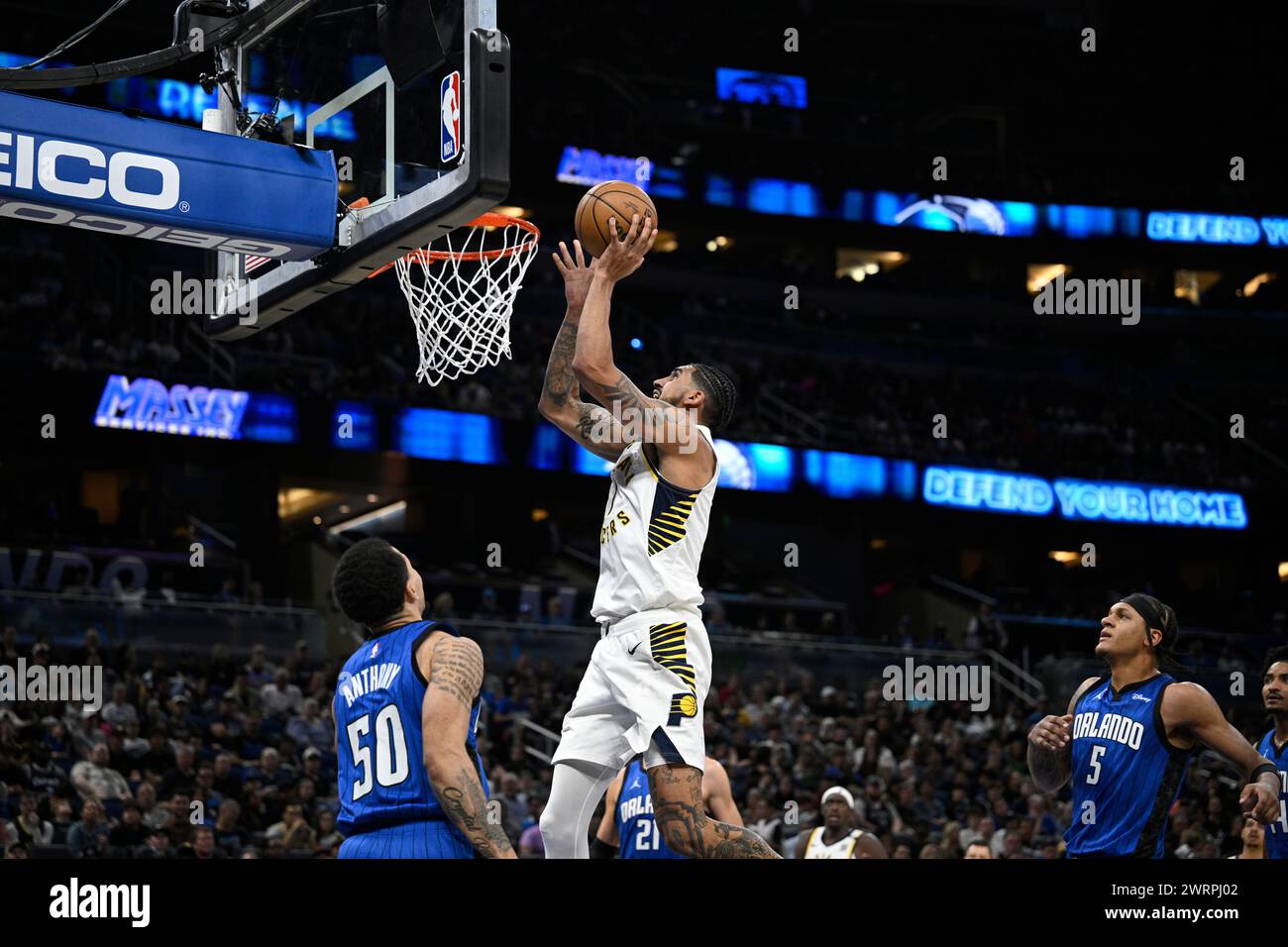 Indiana Pacers forward Obi Toppin (1) goes up to shoot as Orlando Magic ...