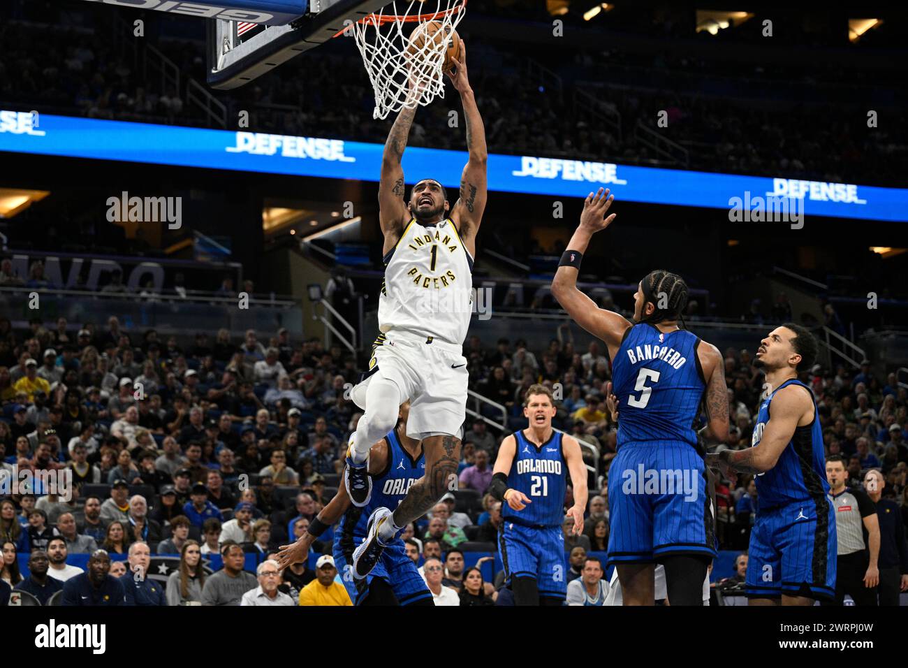 Indiana Pacers forward Obi Toppin (1) dunks as Orlando Magic forward ...