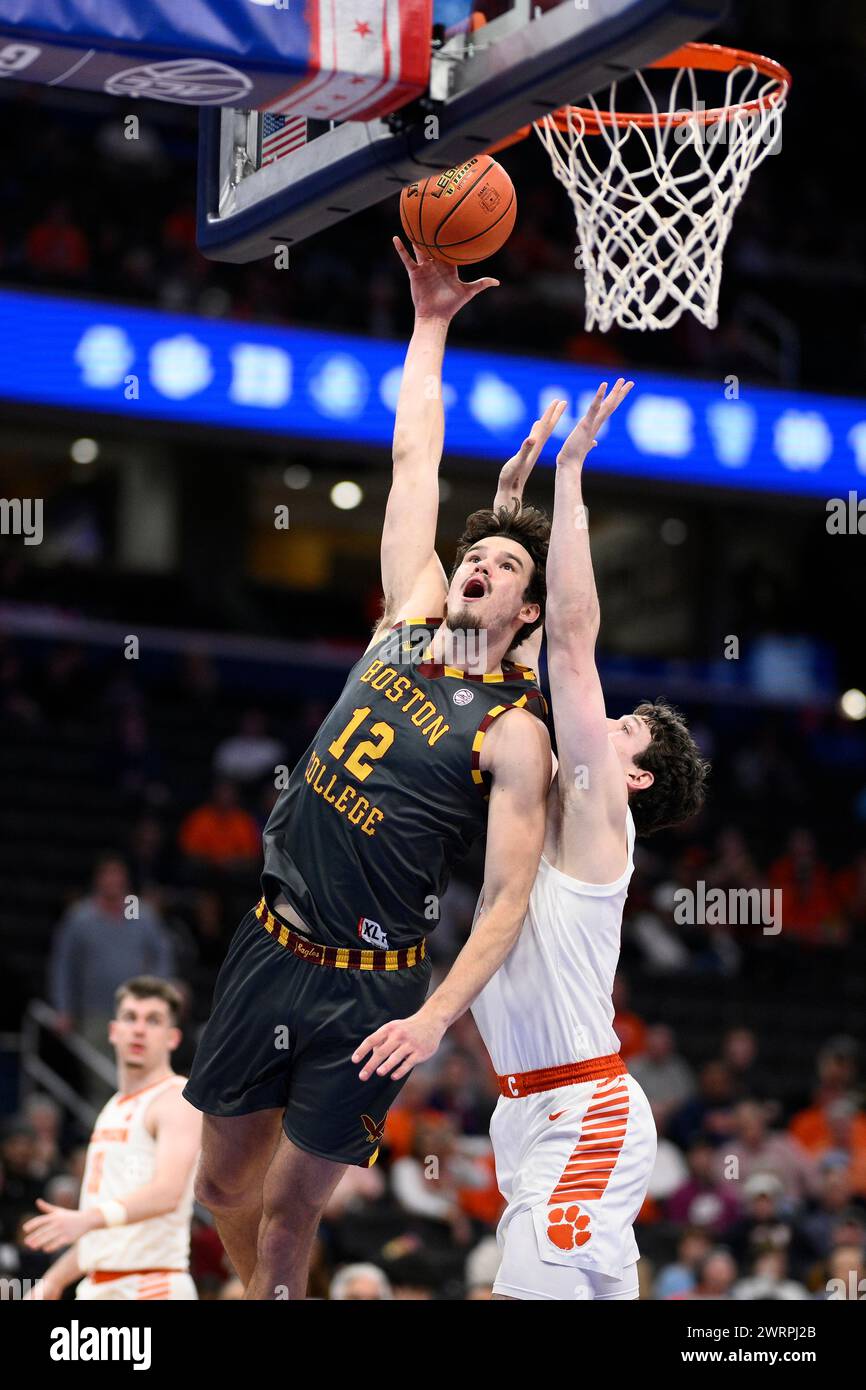 Boston College forward Quinten Post (12) goes to the basket against ...