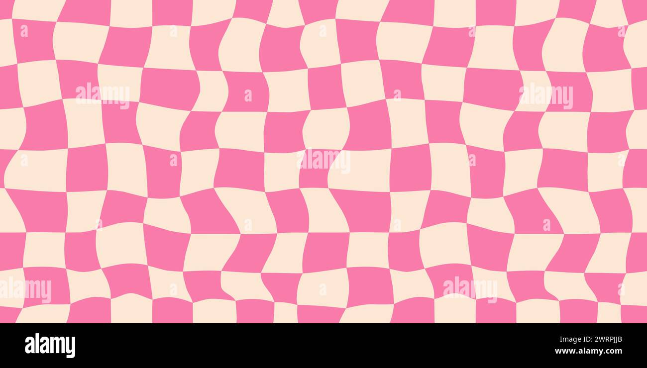 Seamless pink checkerboard pattern. Repeating distorted checkered ...