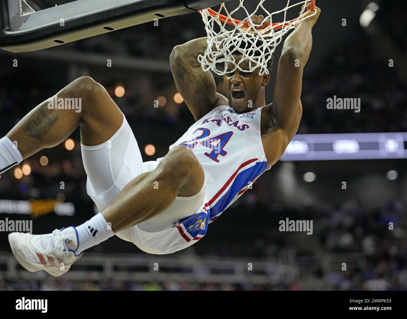 MAR 13 2024: Kansas Jayhawks forward K.J. Adams Jr. (24) follows ...