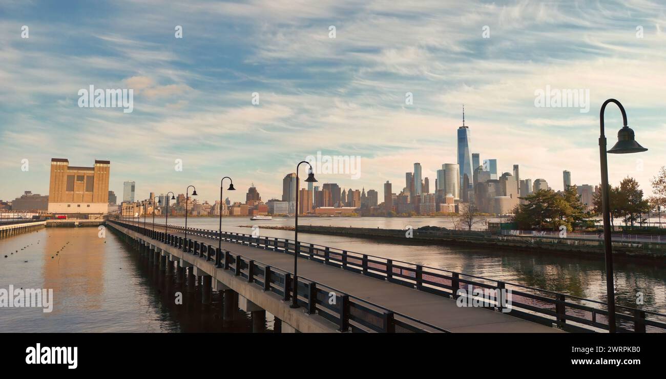 Manhattan skyline from drone. Manhattan over the Hudson river ...