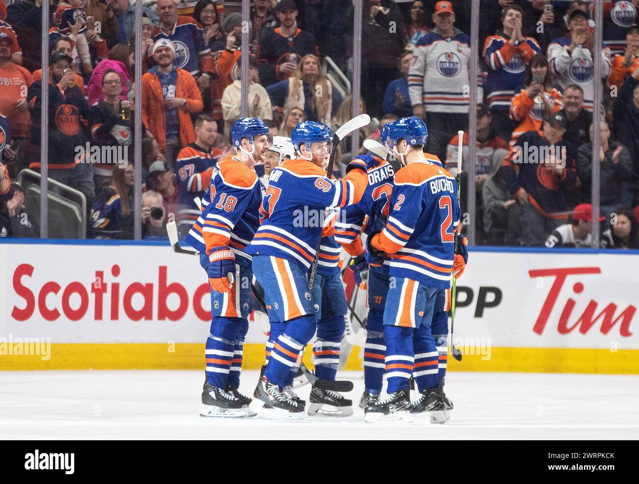Edmonton Oilers' Zach Hyman (18), Connor McDavid, Leon Draisaitl and ...
