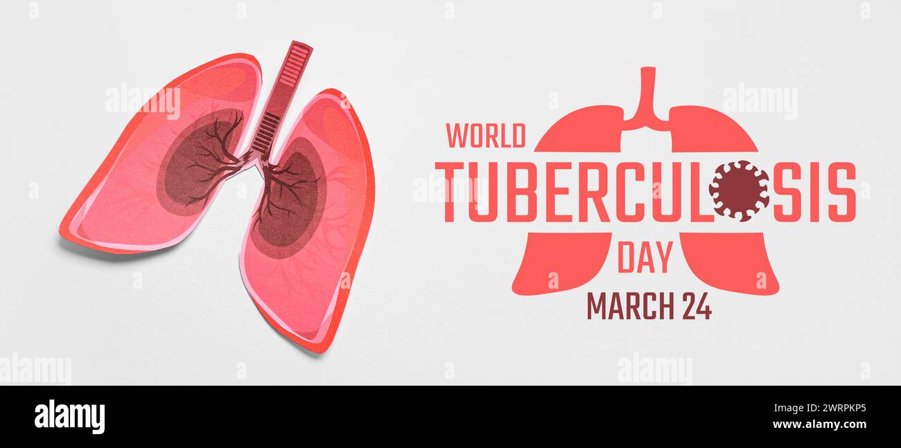 Banner with paper human lungs and text WORLD TUBERCULOSIS DAY Stock ...