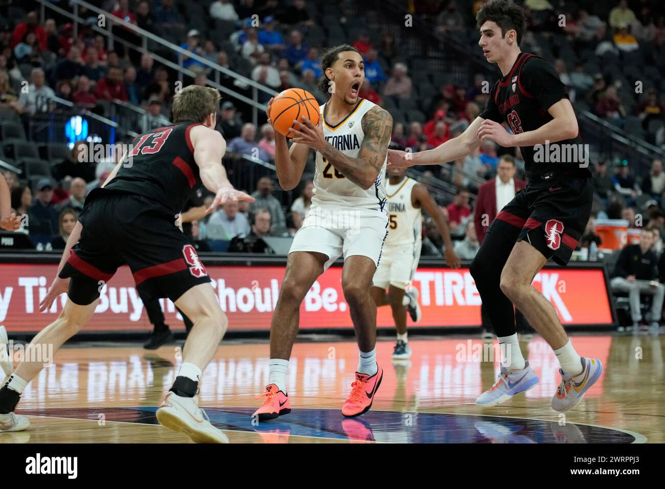 California guard Jaylon Tyson (20) passes against Stanford during the ...