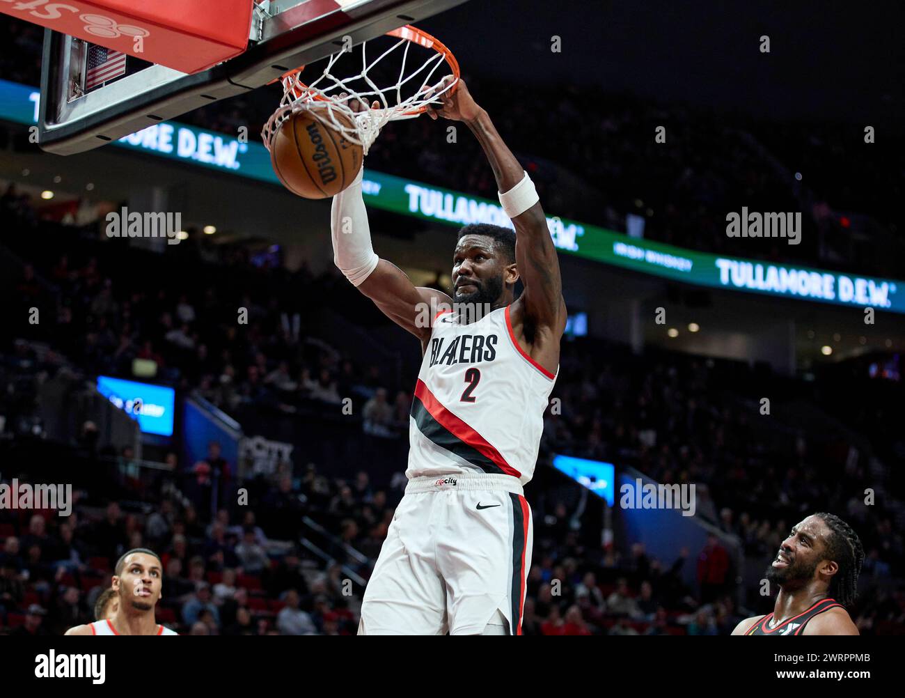 Portland Trail Blazers center Deandre Ayton dunks against the Atlanta ...