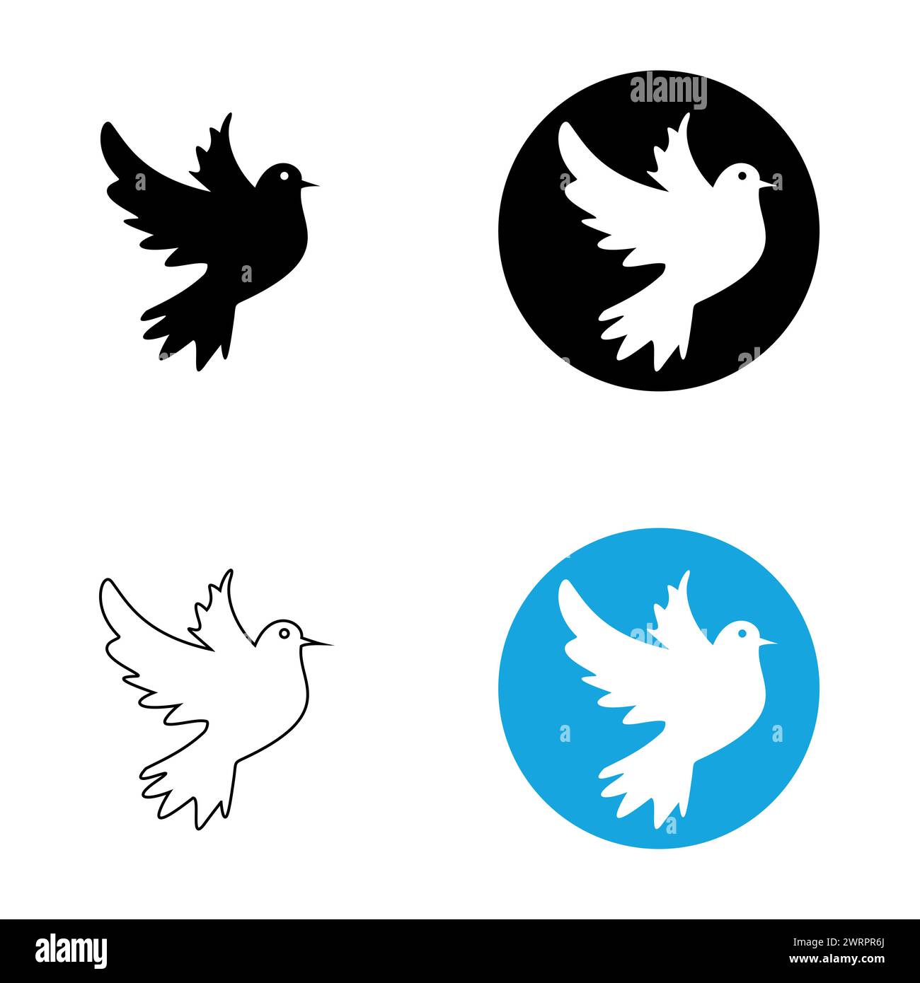 Vector black silhouette of a flying dove. A free flying vector dove ...