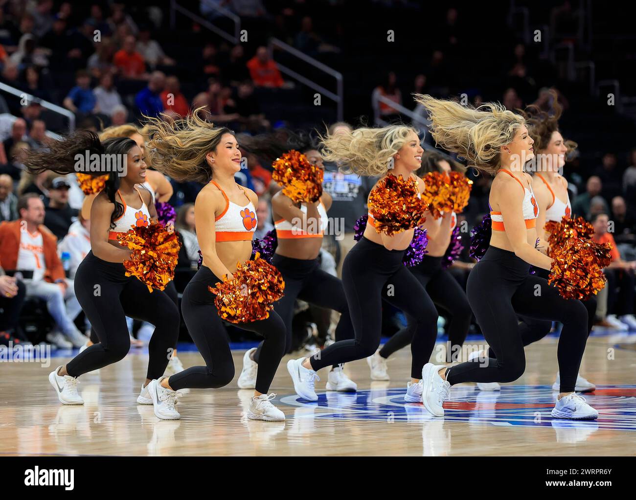 March 13, 2024: Clemson cheerleaders perform for the crowd during an ...
