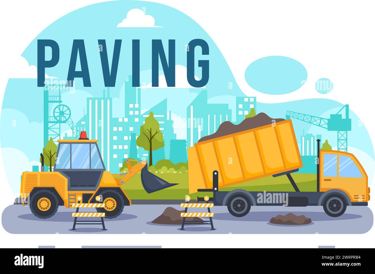 Paving Vector Illustration with Road Construction and Highway ...