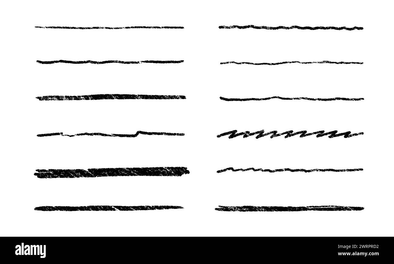 Crayon brush underline stroke set. Chalk mark brush line paint vector ...