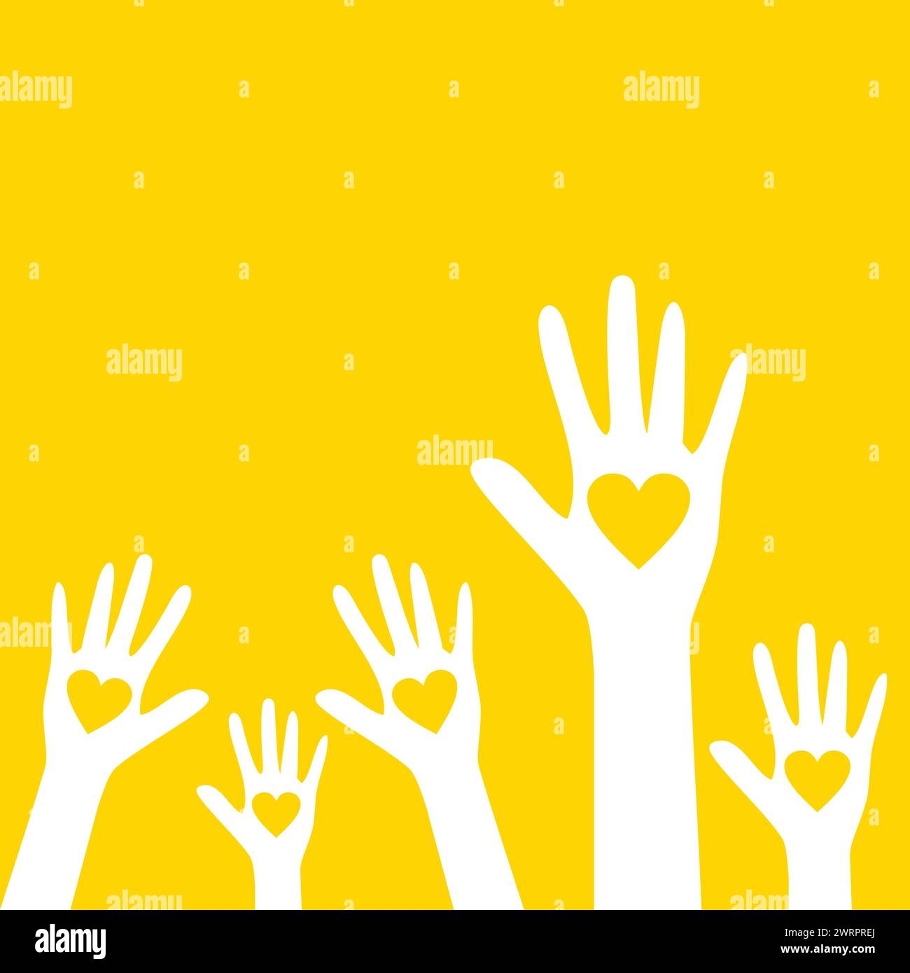 Colorful hands up with hearts. Heart in hand. Vector icon. Charity ...