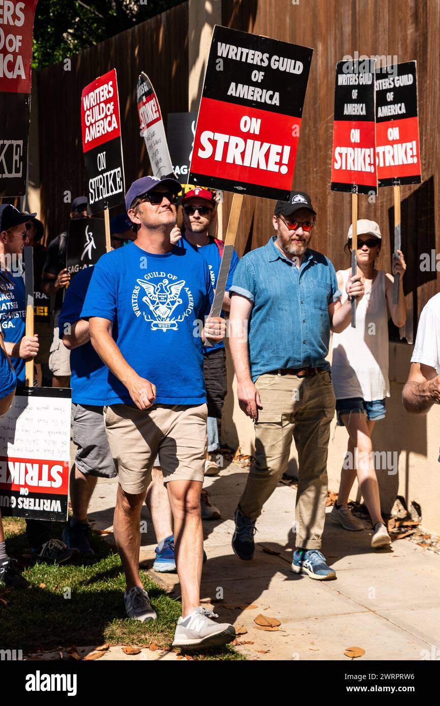 On July 14, 2023, Hollywood actors and writers strike, holding picket ...