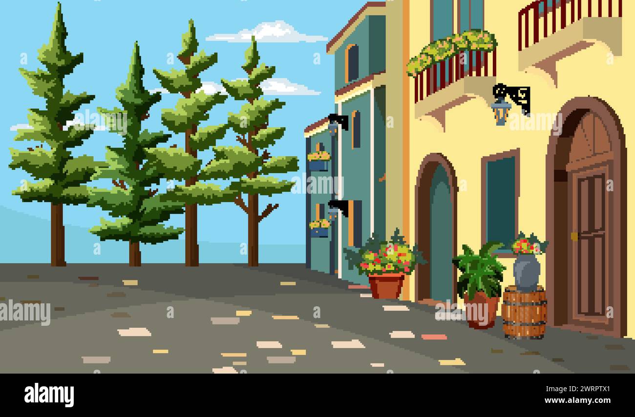 Vector illustration of a charming street with trees Stock Vector Image ...