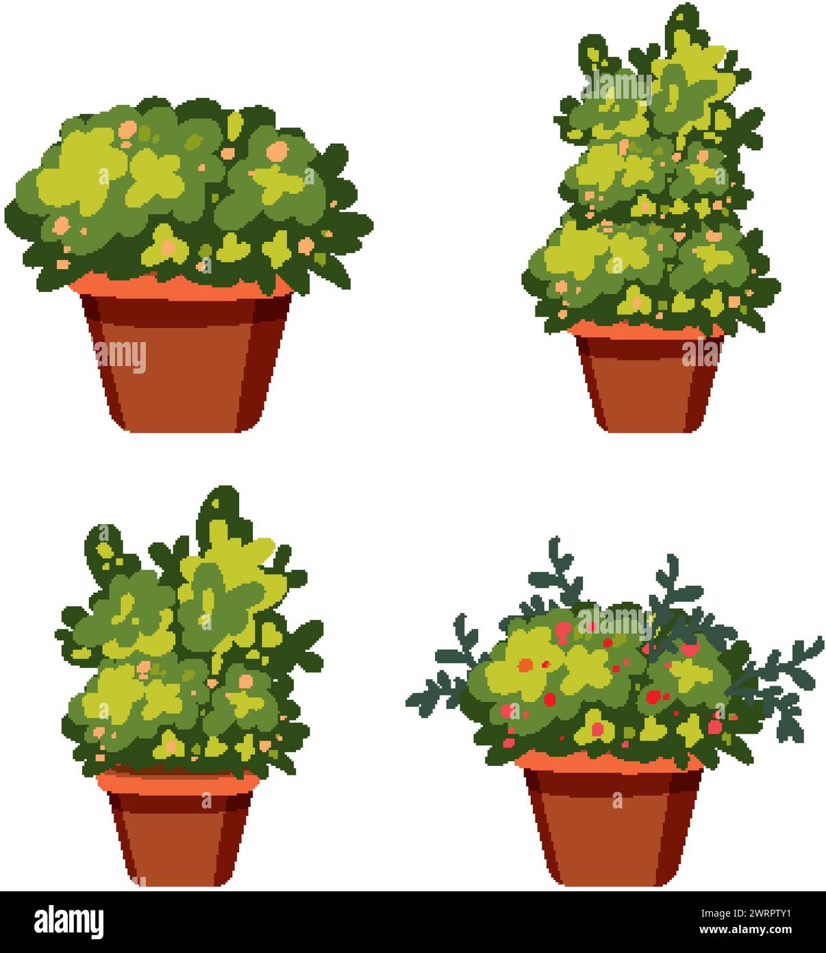 Four vector illustrations of lush potted plants Stock Vector Image ...