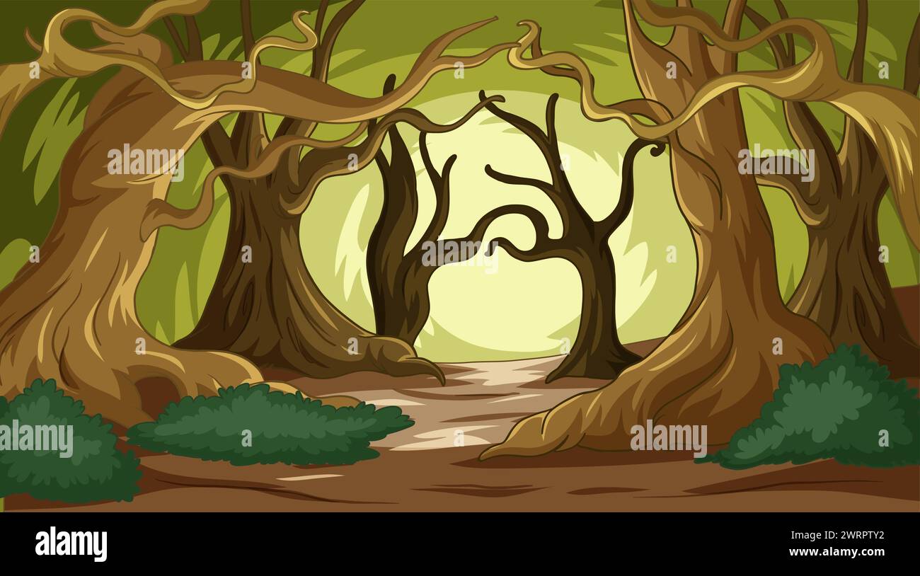 Vector illustration of a mystical forest trail Stock Vector Image & Art ...
