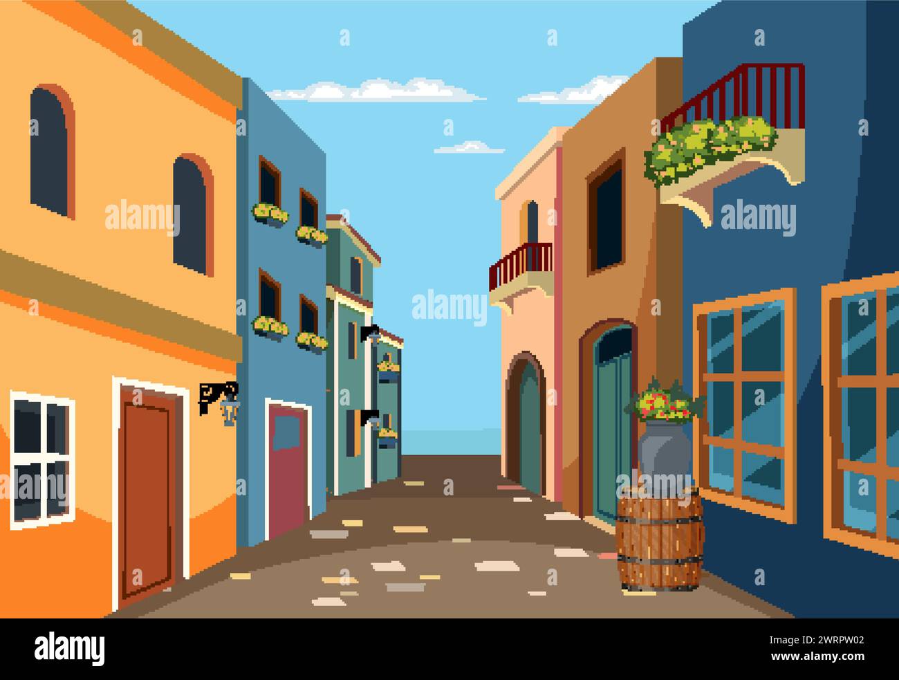 Vector illustration of a sunny Mediterranean alleyway Stock Vector ...