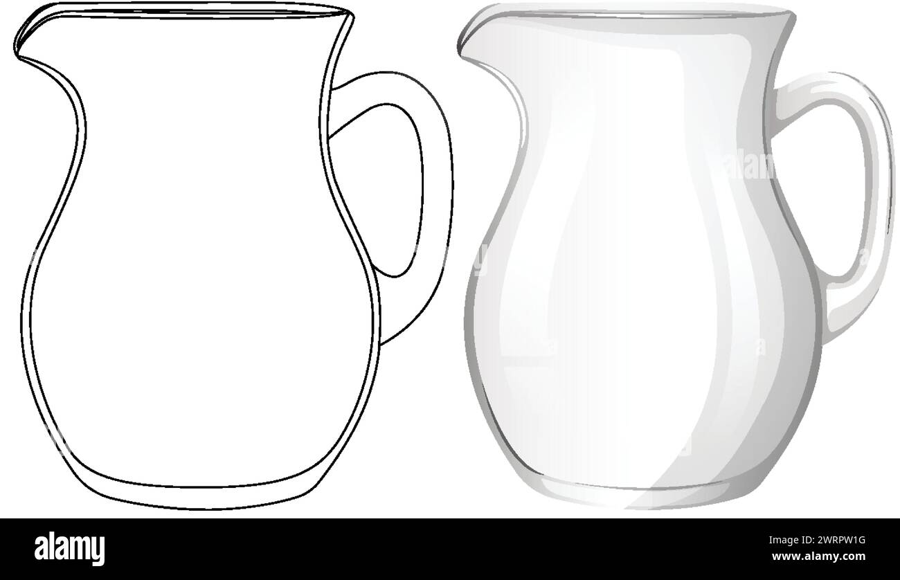 Two pitchers, one outlined and one shaded, side by side Stock Vector ...