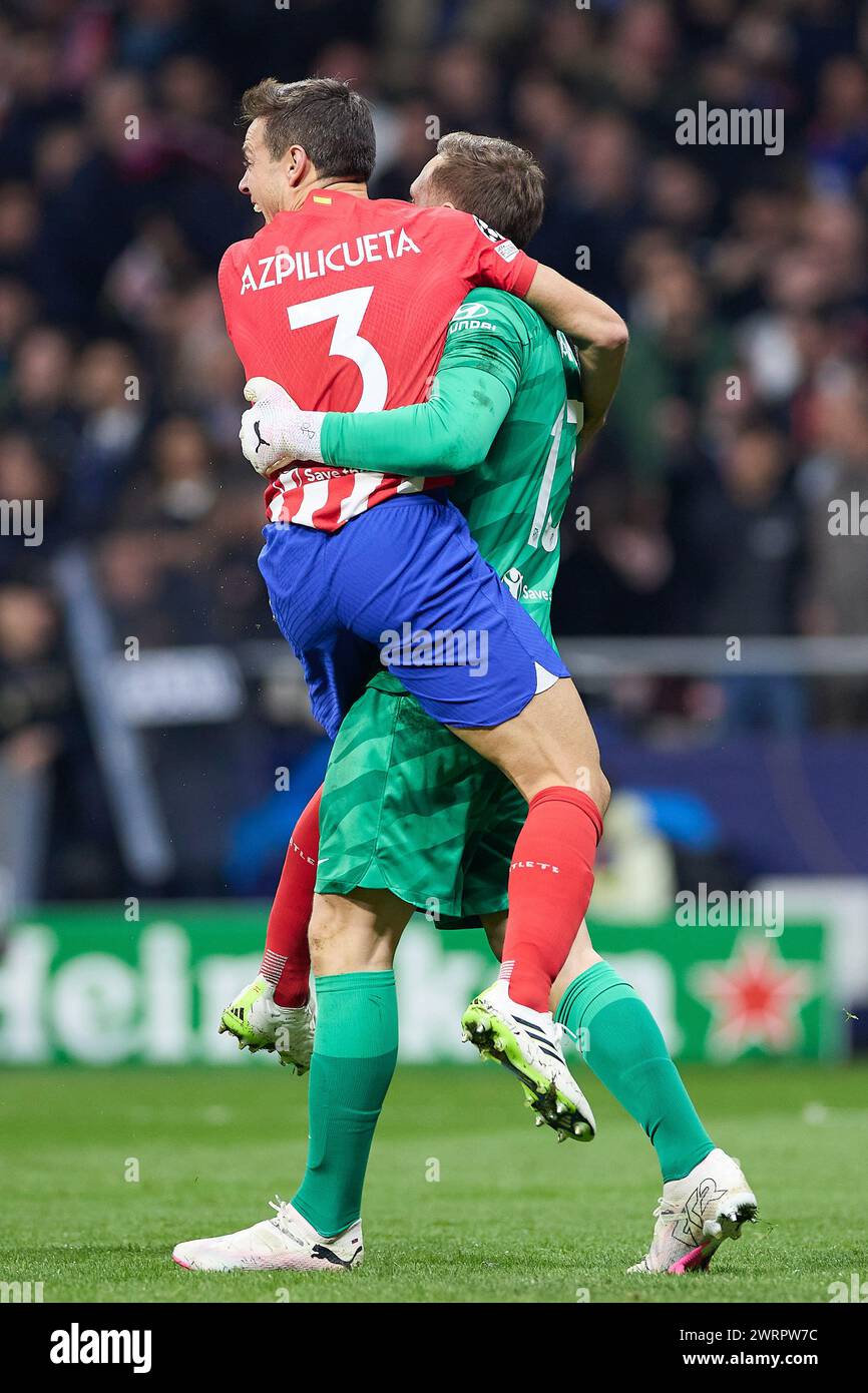 Madrid, Spain. 13th Mar, 2024. Jan Oblak (R) and Cesar Azpilicueta (L ...