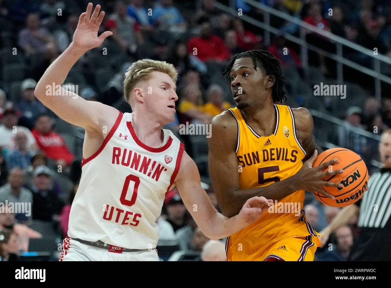 Arizona State guard Jamiya Neal (5) drives against Utah guard Hunter ...