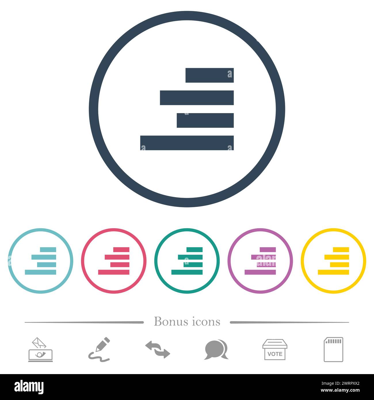 Text align right flat color icons in round outlines. 6 bonus icons ...