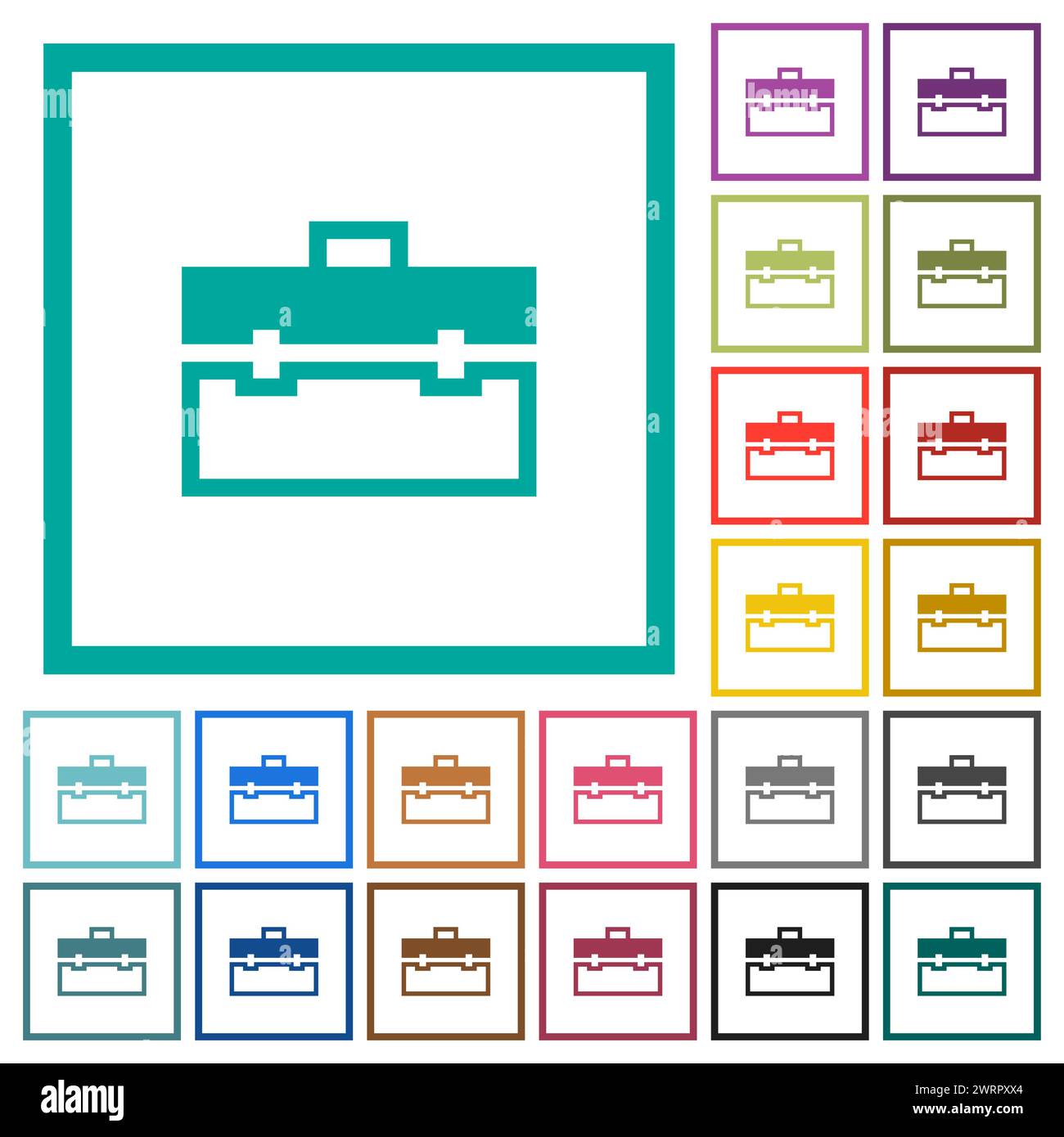 Toolbox alternate flat color icons with quadrant frames on white ...