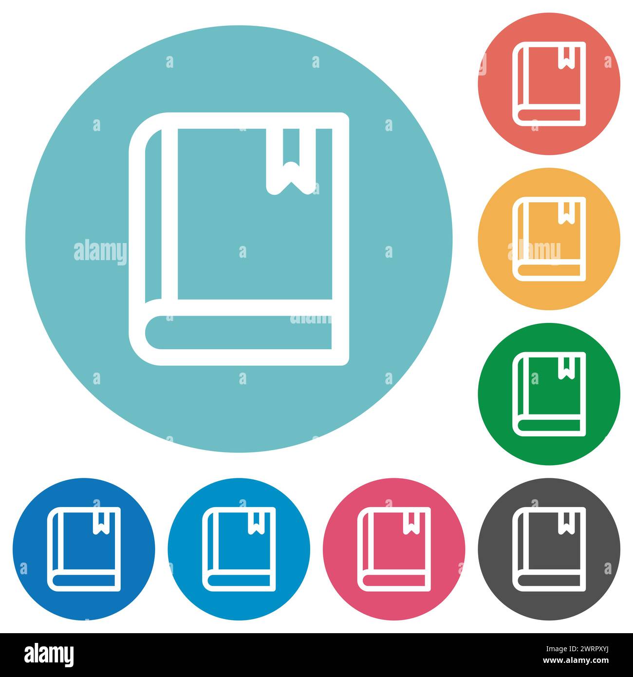 Book with bookmark outline flat white icons on round color backgrounds Stock Vector Image & Art ...