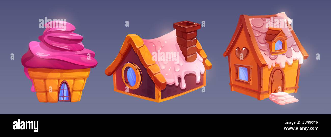 Gingerbread houses set isolated on background. Vector cartoon ...