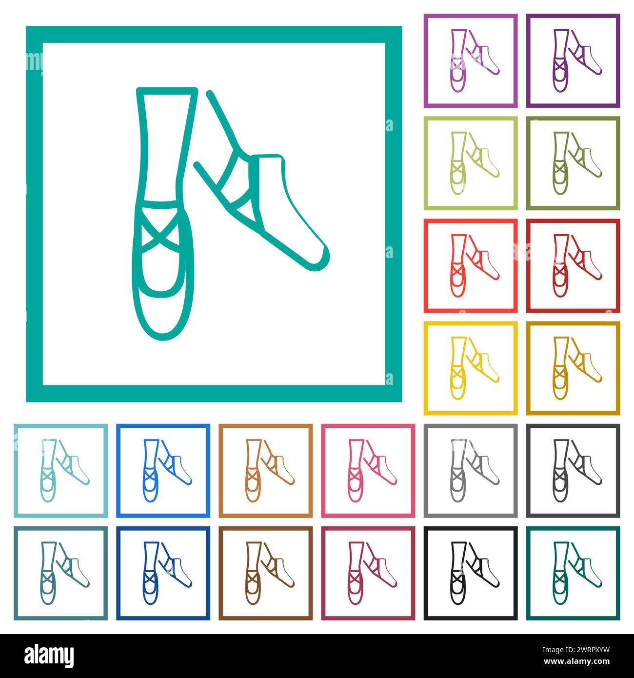 Ballet Shoes Outline Flat Color Icons With Quadrant Frames On White Background Stock Vector