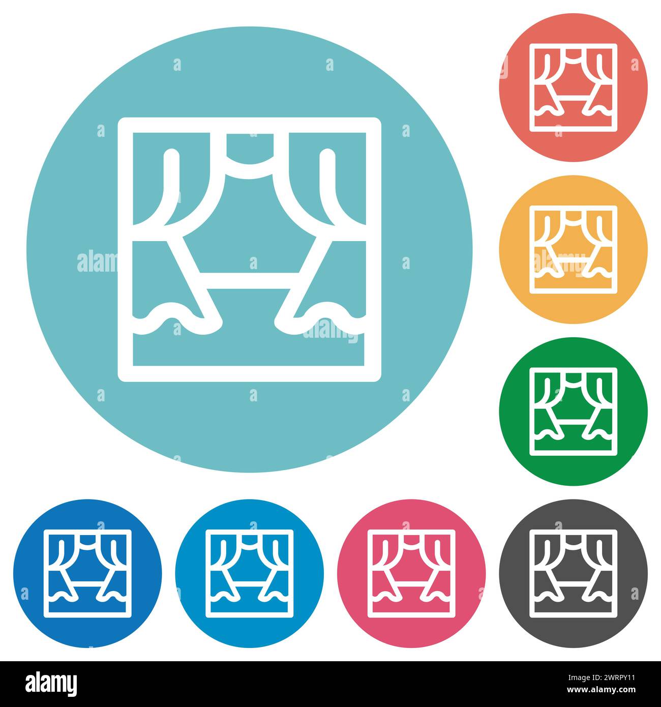 Window curtain interior outline flat white icons on round color backgrounds Stock Vector Image ...