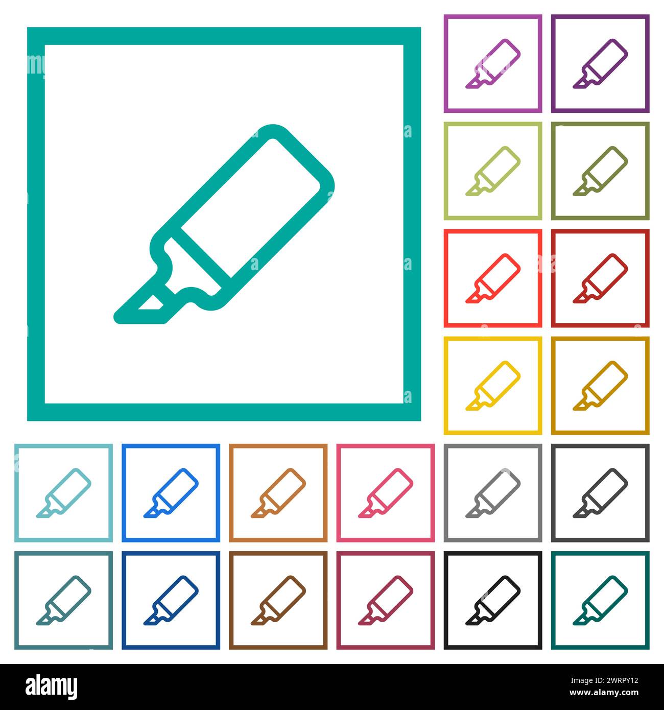 Office marker outline flat color icons with quadrant frames on white background Stock Vector ...