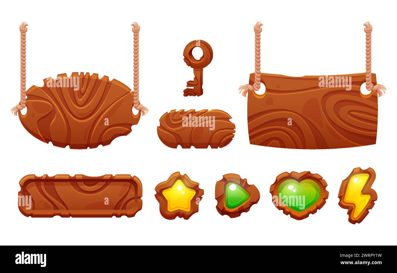 Wooden game ui design elements - oval and rectangular frames and ...