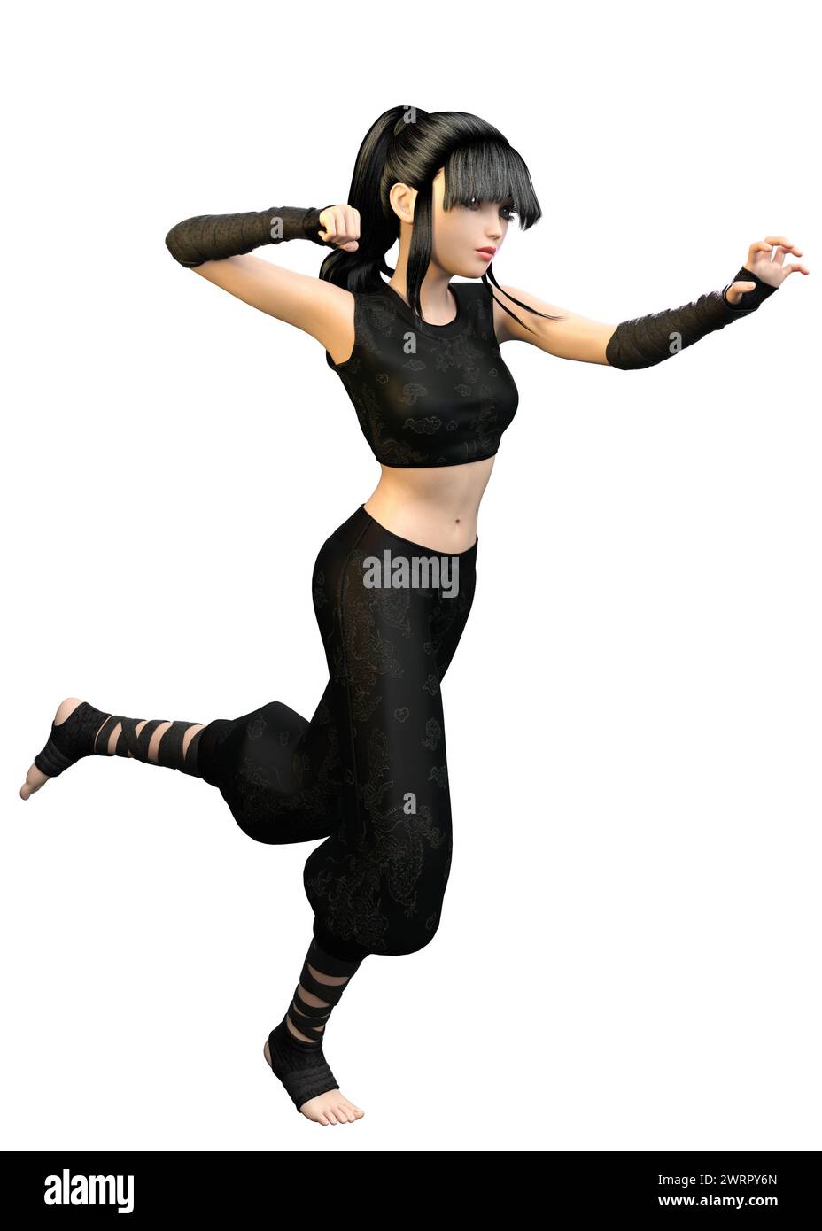 Anime girl ninja in black outfit, 3D Illustration Stock Photo - Alamy