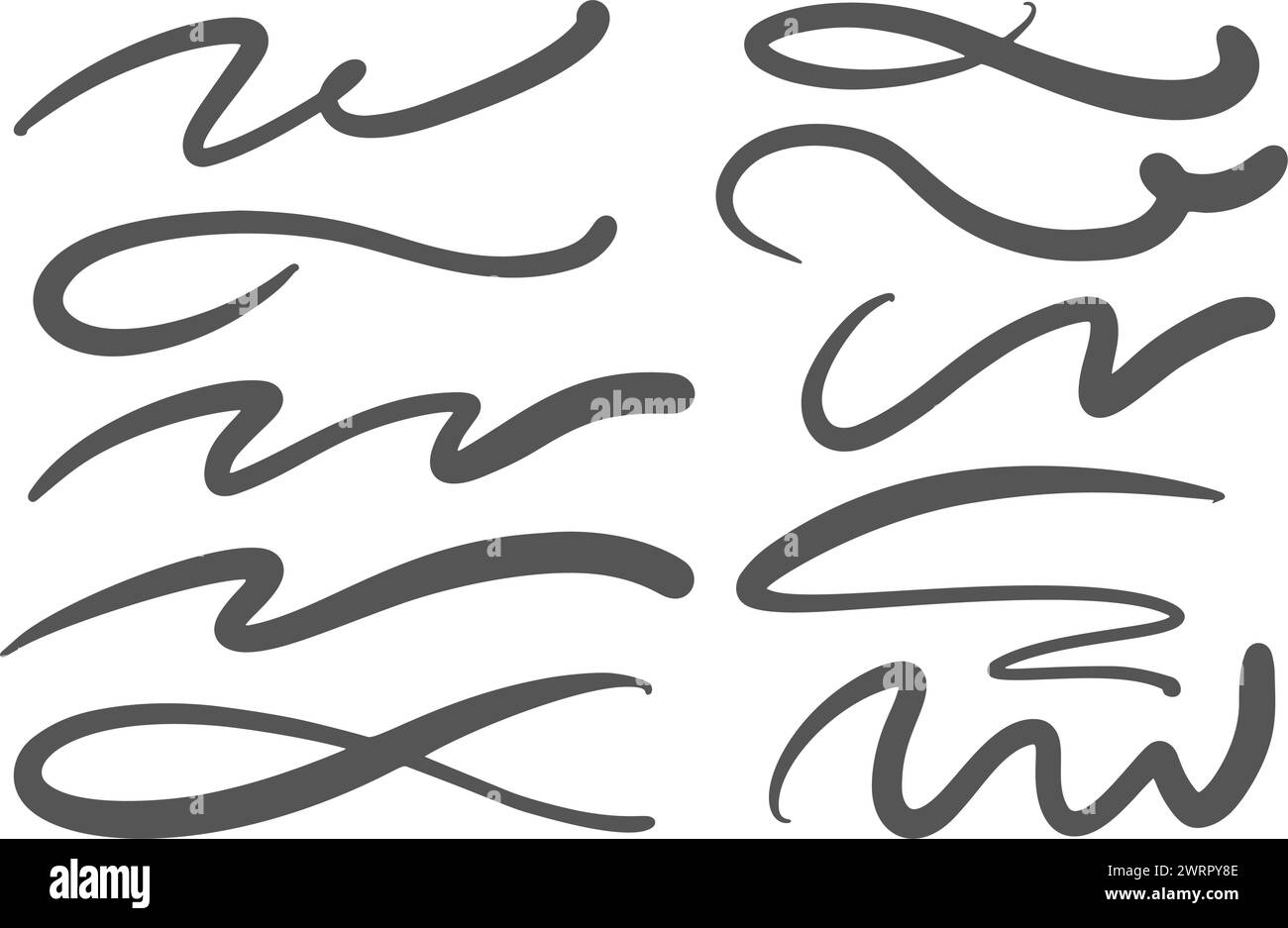 Swoosh vector lines. Hand drawn underline swashes with swirl tail ...