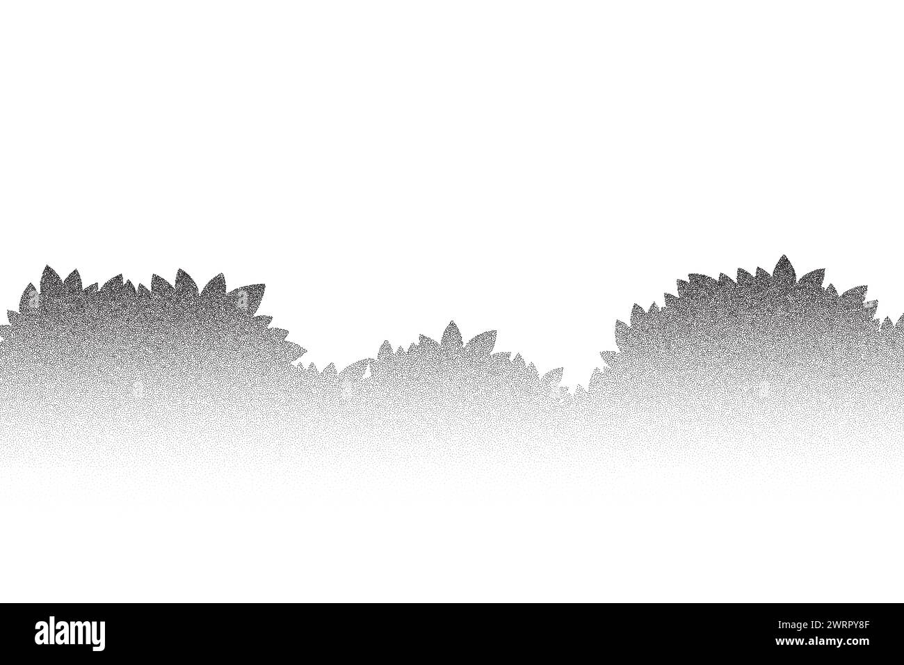 Bush stipple vector silhouette. Gradient shrub and grass illustration ...