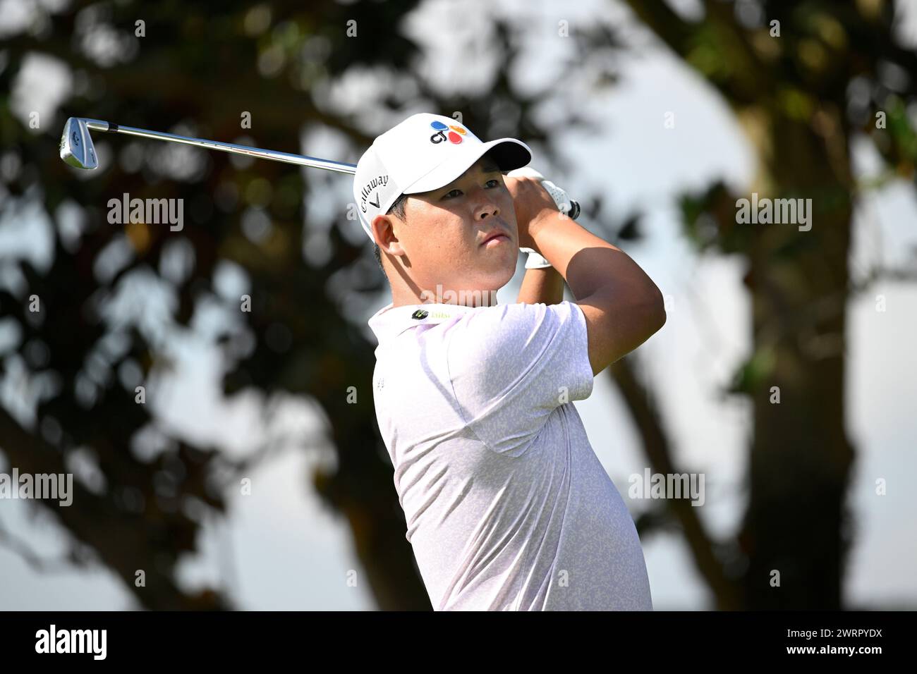 Si Woo Kim, of South Korea, tees off on the second hole during the ...