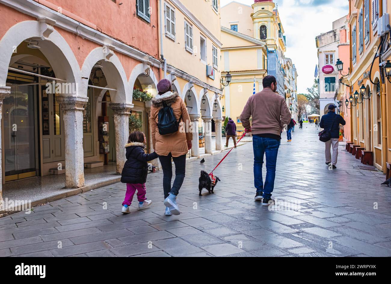 Historic Center of Corfu town. Streets of Corfu city Greece ...