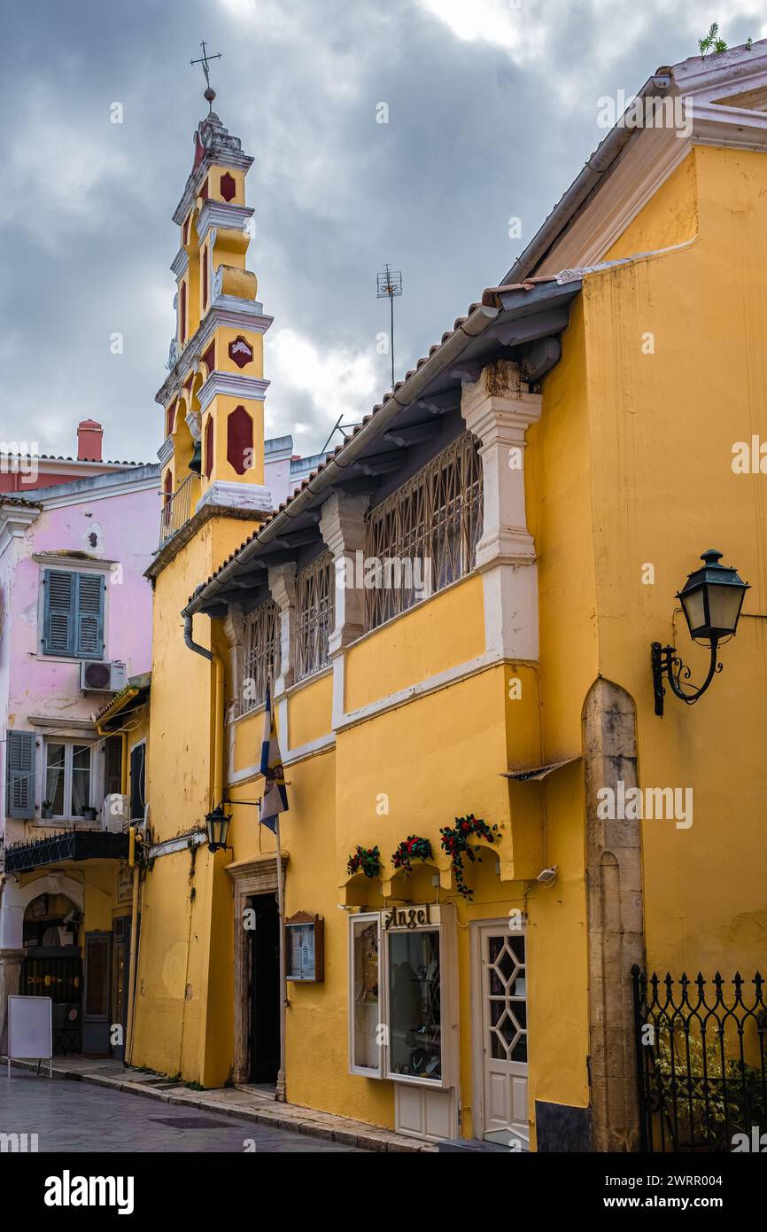 Historic Center of Corfu town. Streets of Corfu city Greece ...