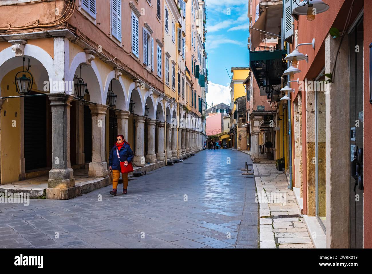 Historic Center of Corfu town. Streets of Corfu city Greece ...