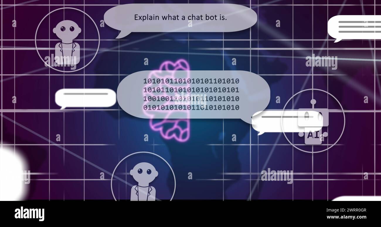 Image of ai chat and data processing on purple background Stock Photo ...