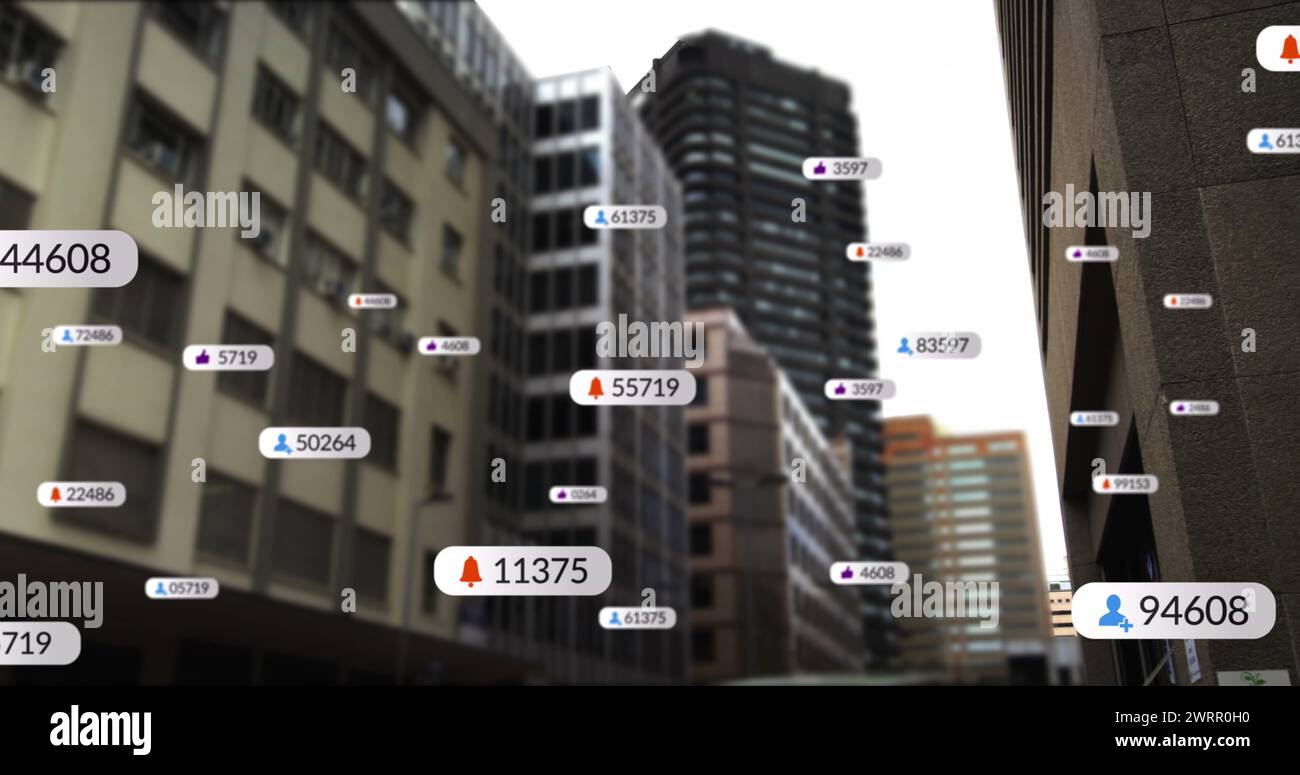 Image of social media data processing over cityscape Stock Photo - Alamy