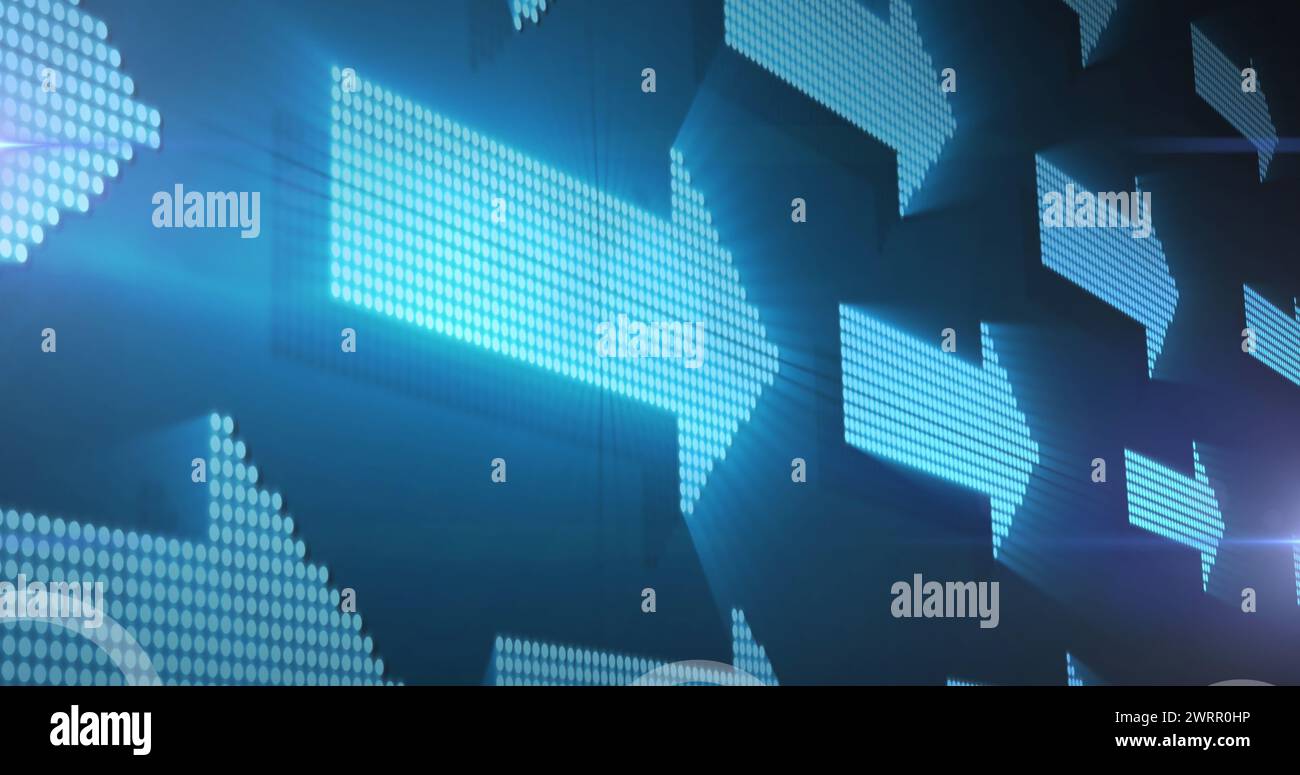 Image of white light bulbs moving over digital arrows pointing right on ...