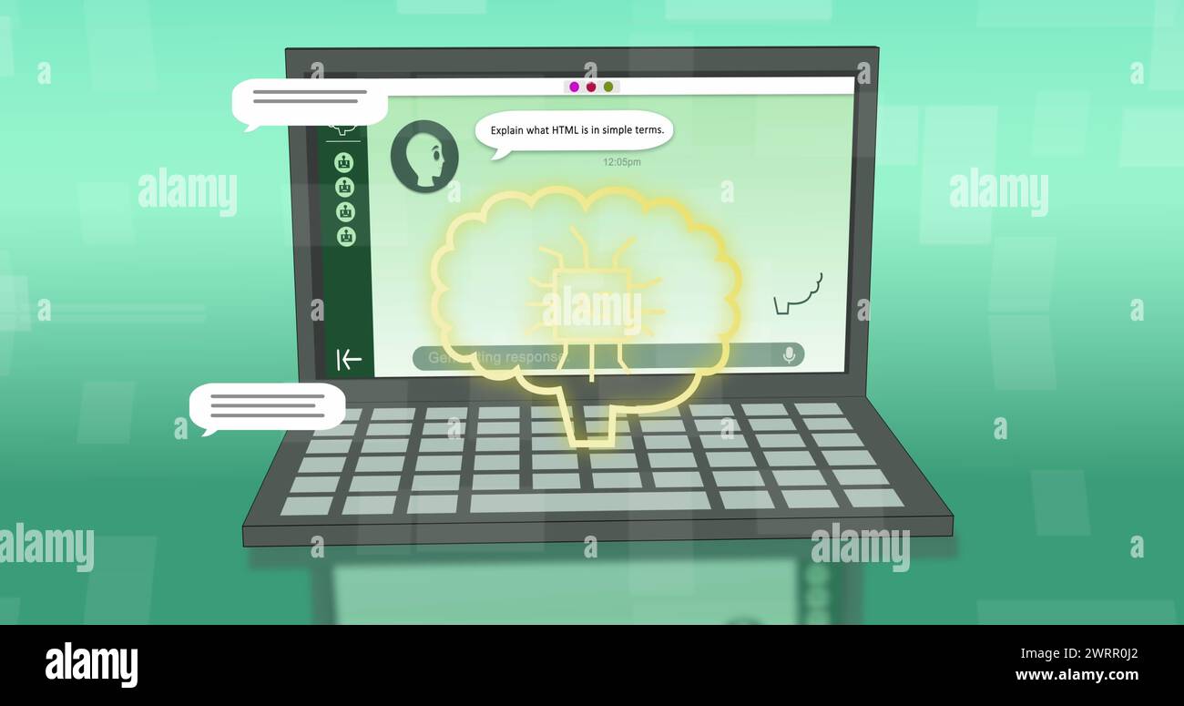 Image of ai chat and data processing over laptop screen Stock Photo - Alamy