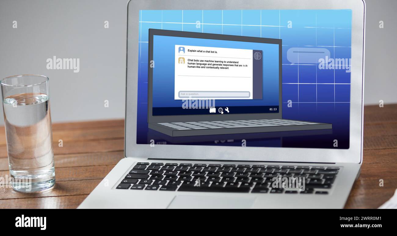 Image of ai chat and data processing over laptop on desk Stock Photo ...