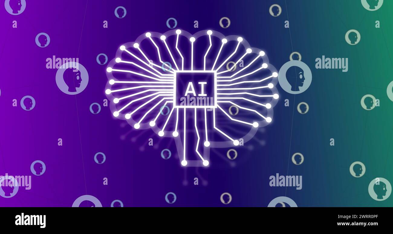 Image of ai icon and data processing on purple background Stock Photo ...