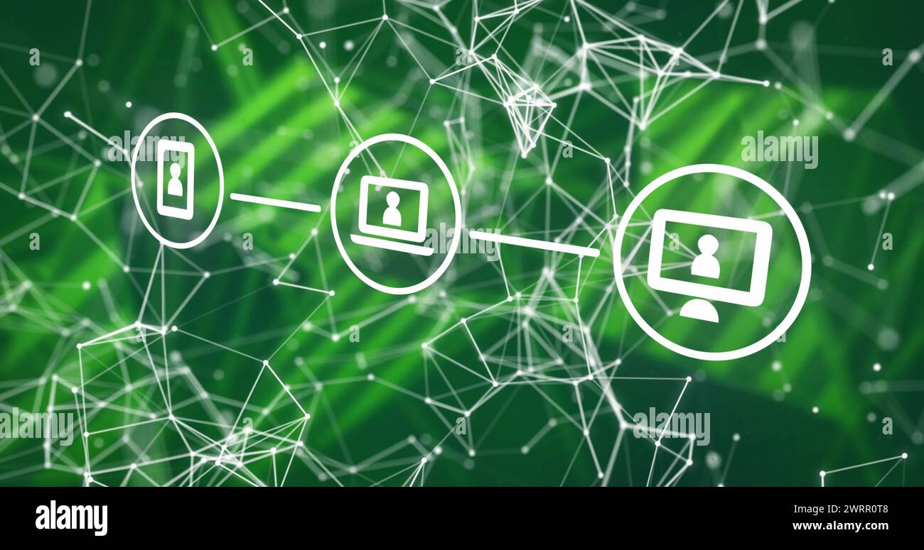 Image of digital icons and networks of connections Stock Photo - Alamy