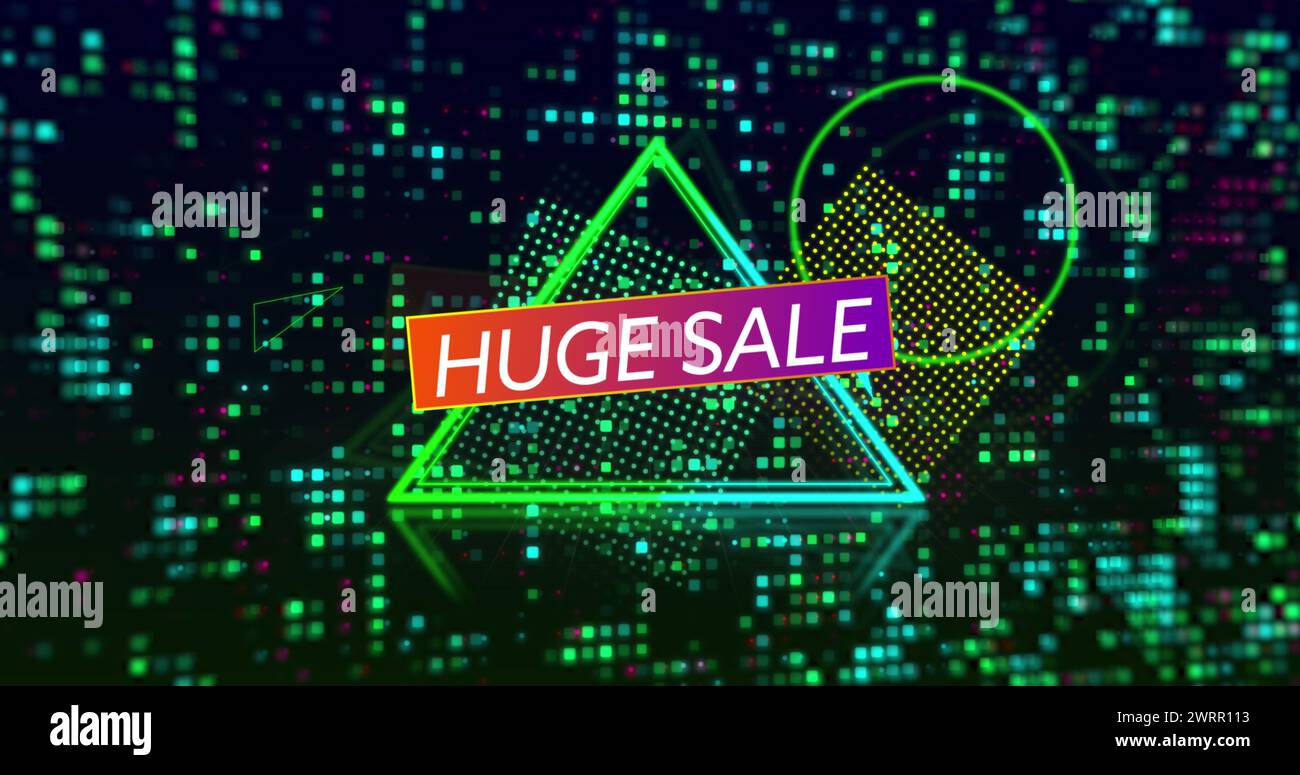 Image of huge sale over triangle and black background with dots Stock ...