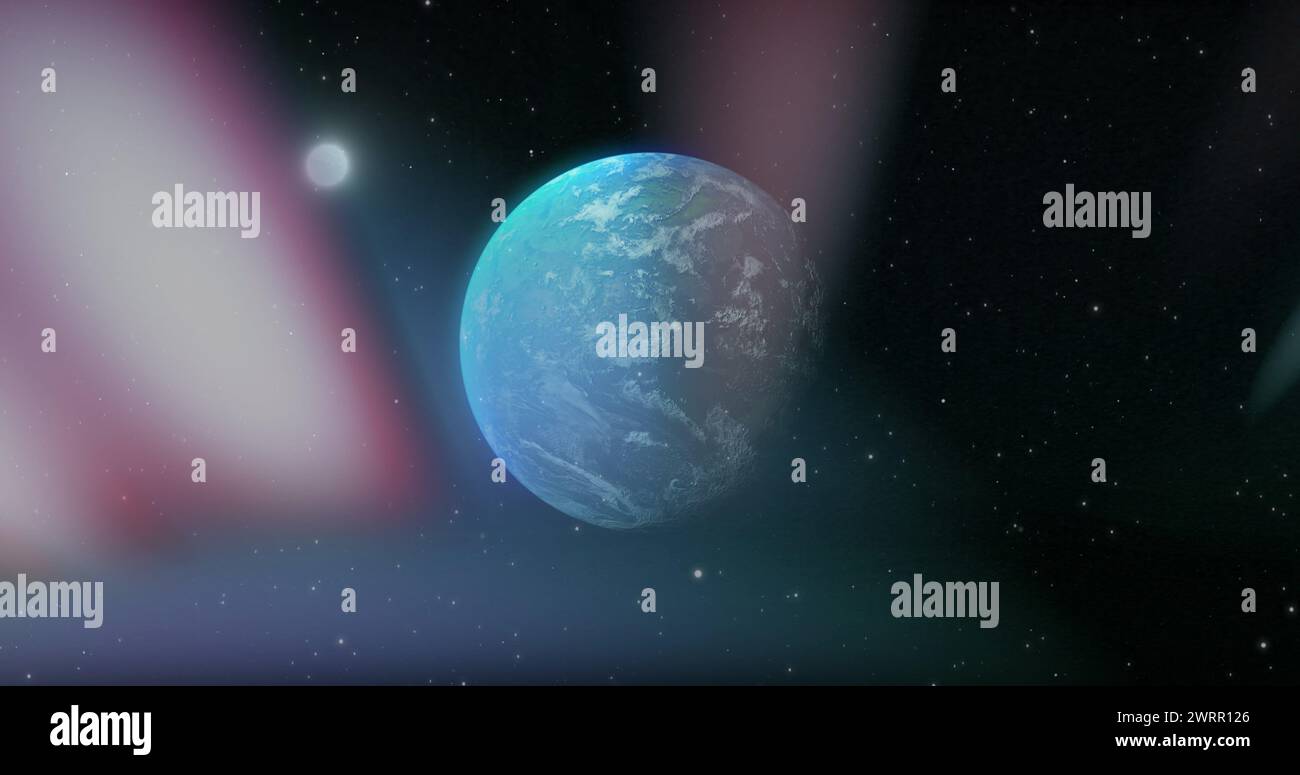 Image of blue planet in space with lights Stock Photo - Alamy