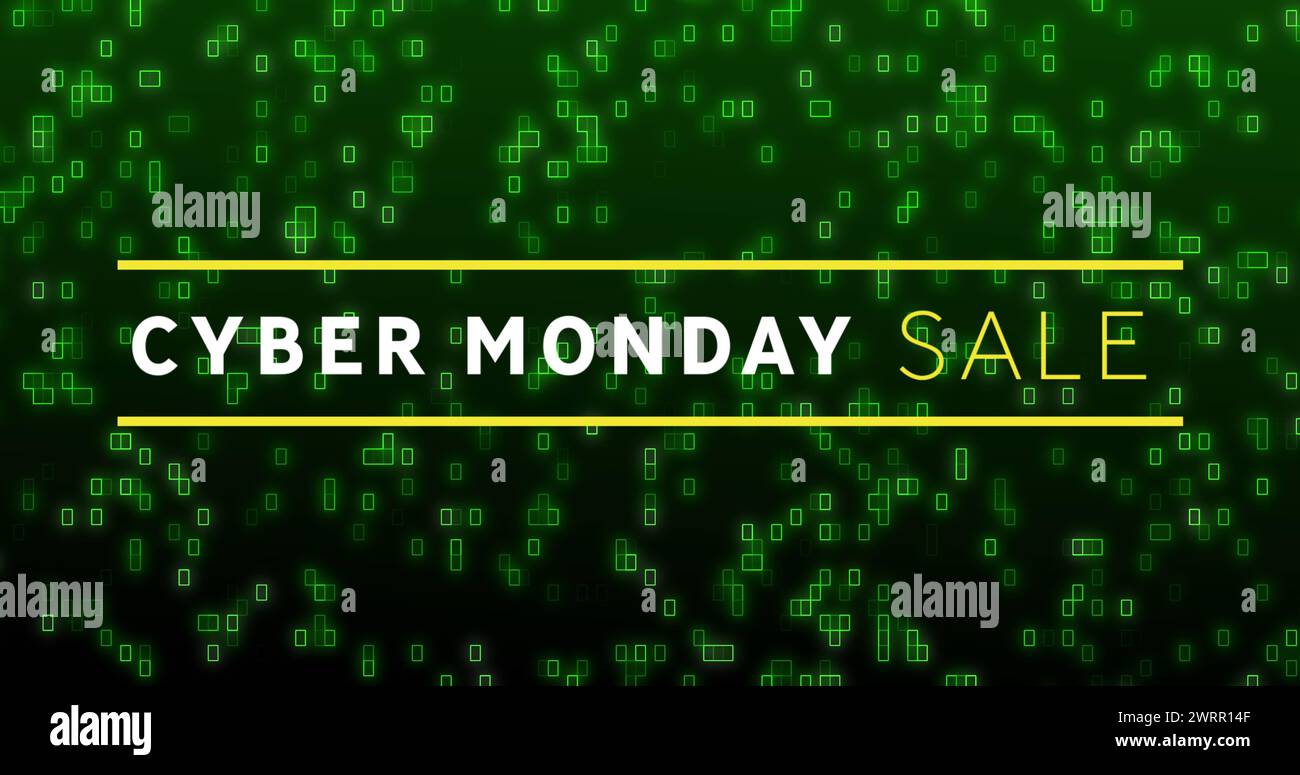 Image of cyber monday sale over black background with green lights ...
