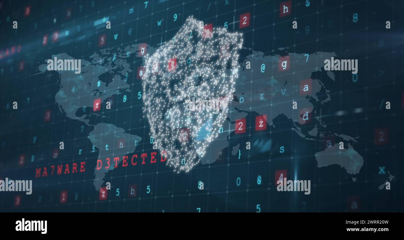Security Shield Icon And Cyber Security Data Processing Against World